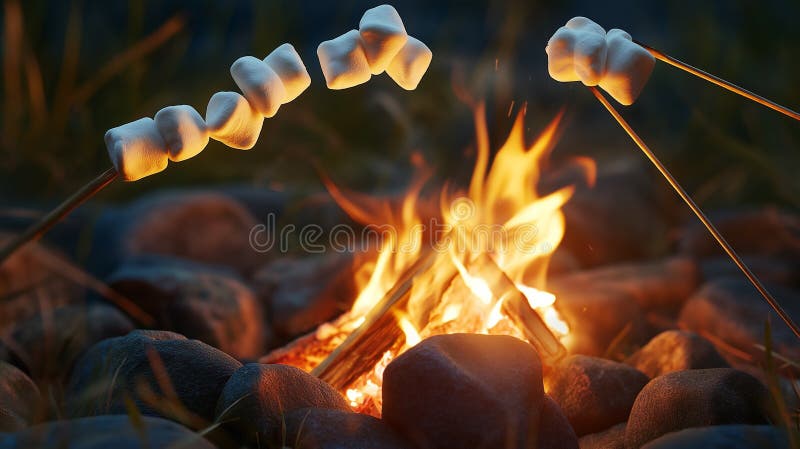 Family Camping Trip, Roasting Marshmallows Around a Campfire Stock ...