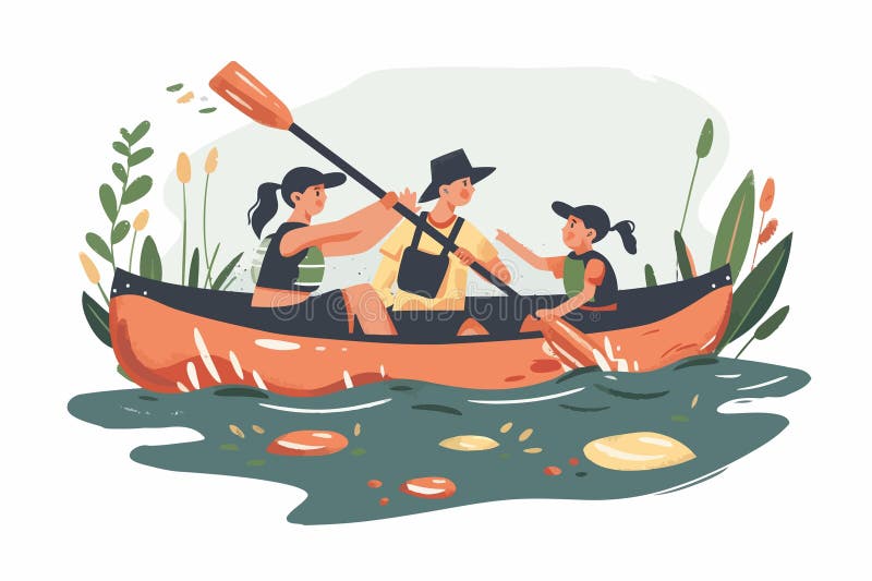 Family Canoeing Down a Gentle River Isolated Vector Style Stock Vector ...