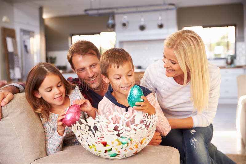 Family Celebrating Easter at Home Stock Photo - Image of home, four ...