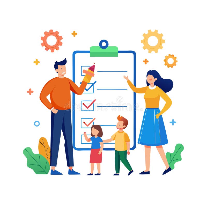 Family with a Checklist, Planning, and Goals Illustration in a Flat ...