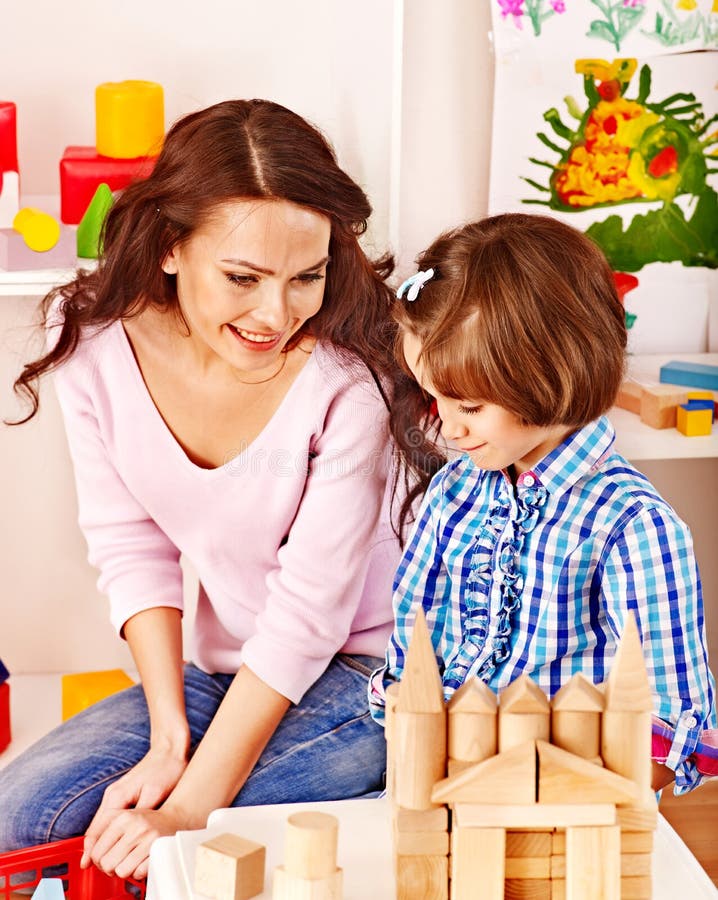 Family with Child Playing Bricks. Stock Photo - Image of little, parent ...