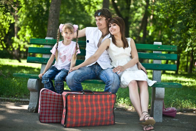 Family Children on Bench in Park. Stock Image - Image of offspring ...