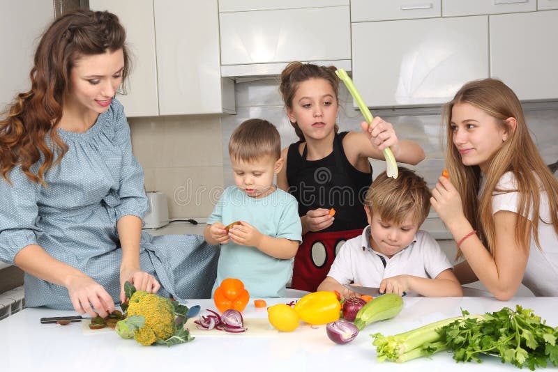Family with Children Having Fun Over Cooking Stock Image - Image of ...