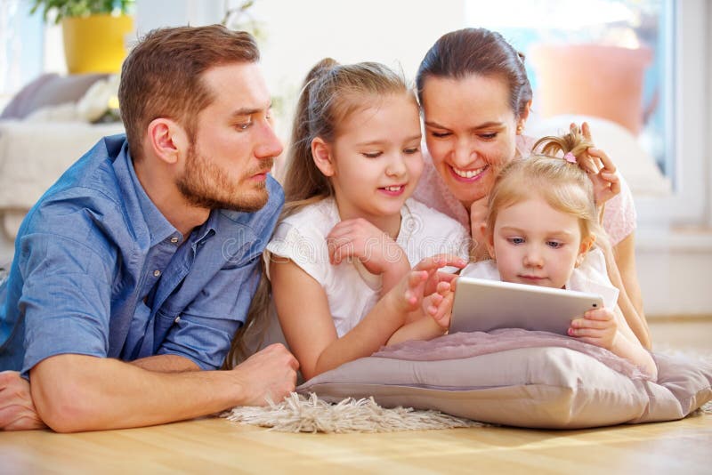 Family and Children Play with Tablet Computer Stock Image - Image of ...