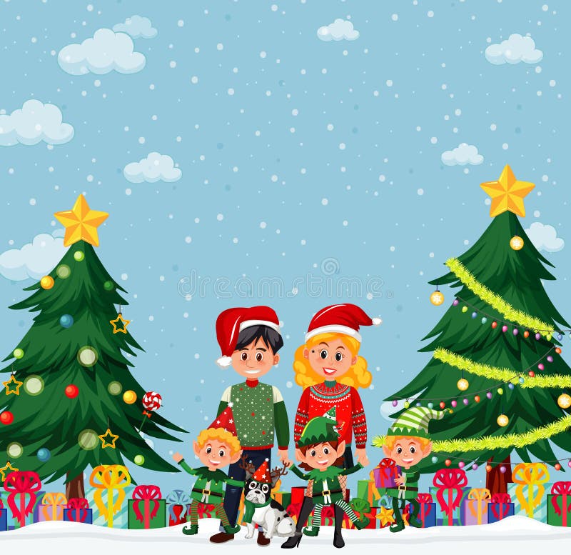 Family on Christmas Day Family and Christmas Tree Stock Vector ...