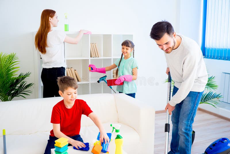 Family cleaning house stock image. Image of clean, beautiful - 91554577