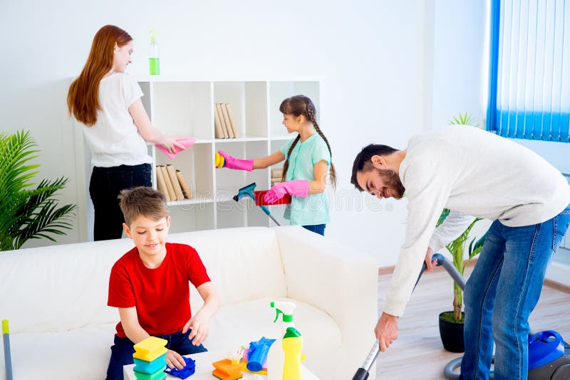 Family cleaning house stock image. Image of family, house - 91554585