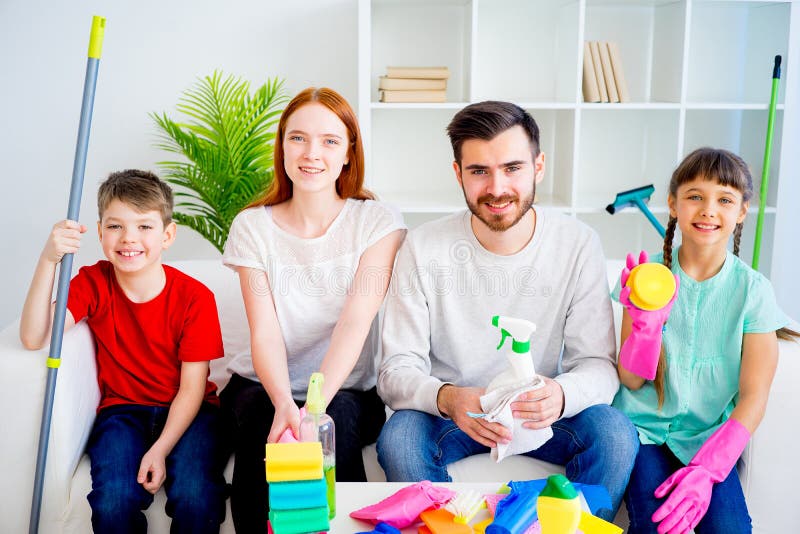 Family cleaning house stock image. Image of housewife - 91554725