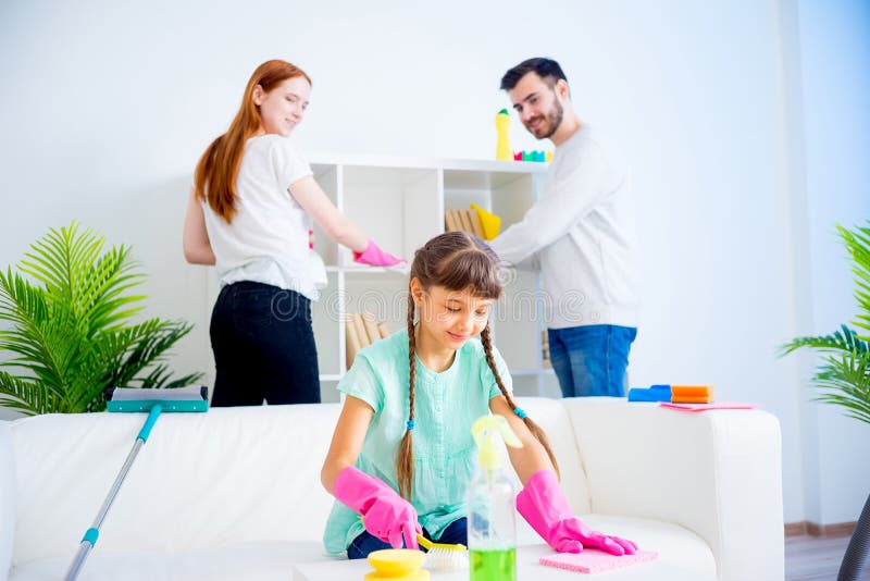Family cleaning house stock image. Image of floor, home - 91554777