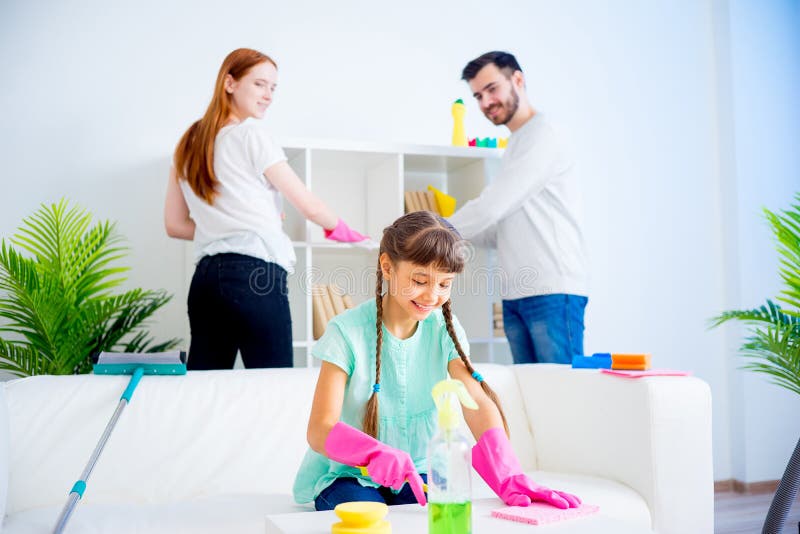 Family cleaning house stock photo. Image of childhood - 91554784