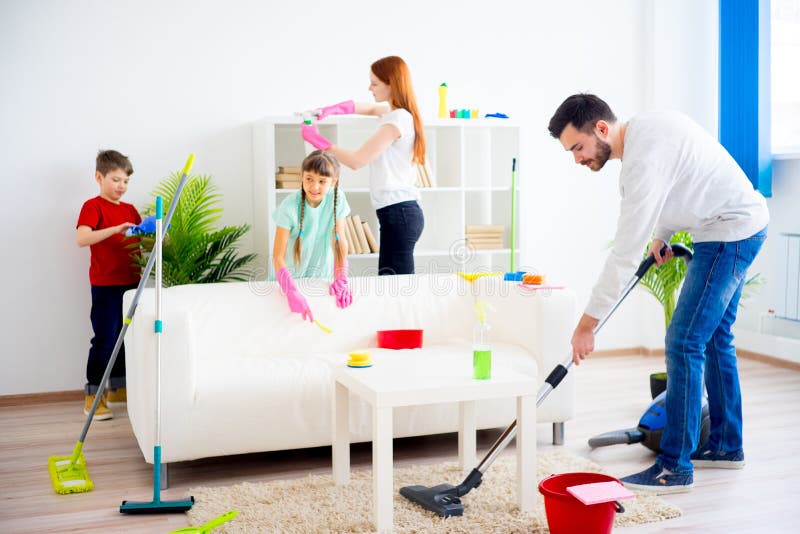 Family cleaning house stock image. Image of housekeeping - 91554875