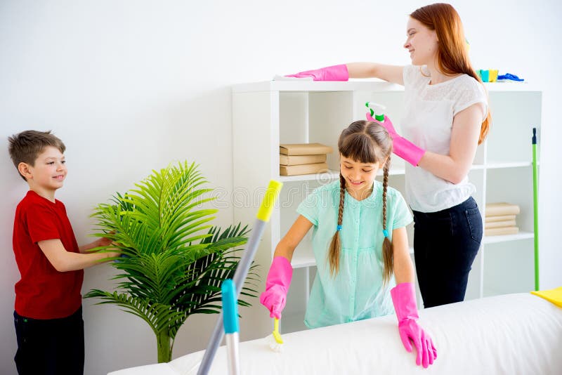 Family cleaning house stock photo. Image of floor, hygiene - 91554936