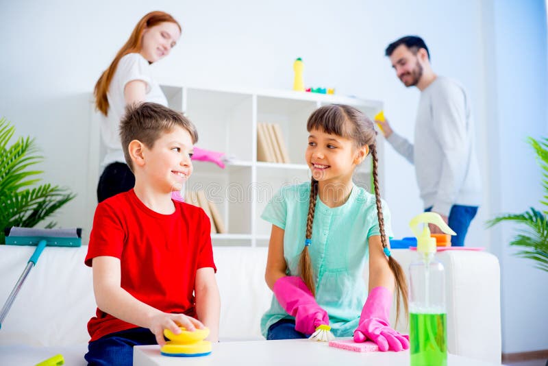 Family cleaning house stock image. Image of child, home - 91554961