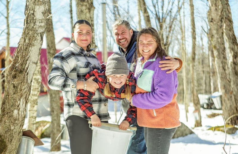 Family Close To a Maple Shack Having Fun Together Stock Image - Image ...