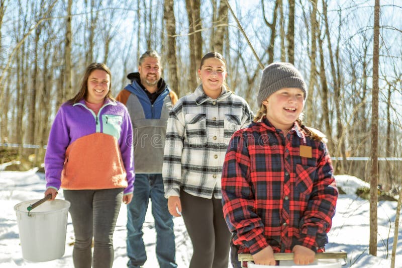 Family Close To a Maple Shack Having Fun Together Stock Image - Image ...