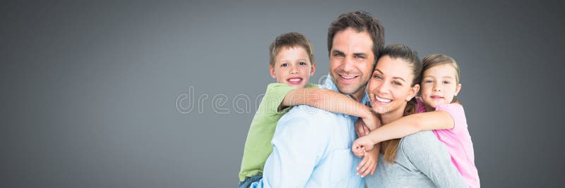 Family Close Together with Grey Background Stock Image - Image of ...