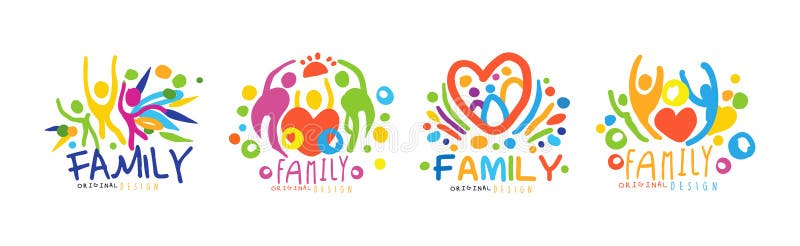 Family Colorful Label Original Design with Bright Element Vector Set ...