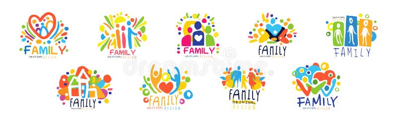 Family Colorful Label Original Design with Bright Element Vector Set ...