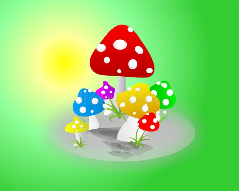 Family of Colorful Toadstools, Stock Illustration - Illustration of ...