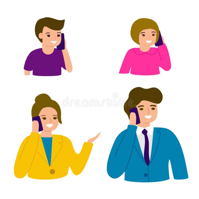 Family Communicate by Mobile Phone. Telephone Call. Vector Illustration ...