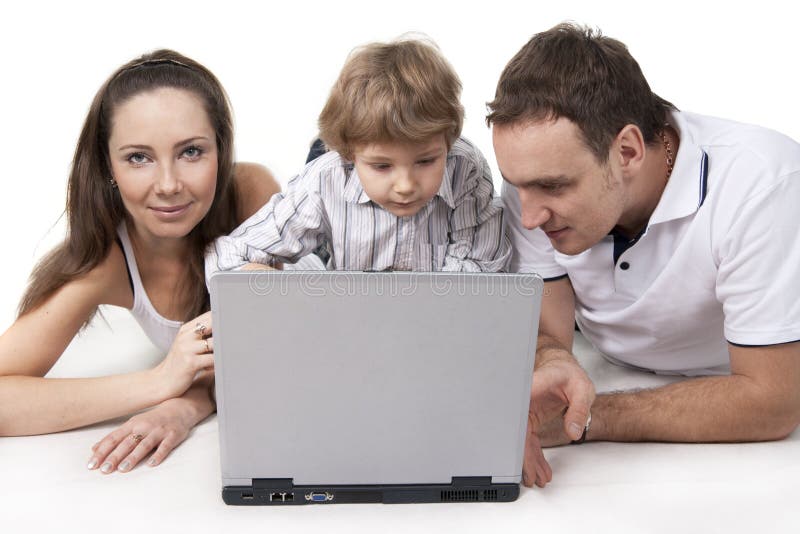Family in Front of Computer Having Video Conferenc Stock Image - Image ...