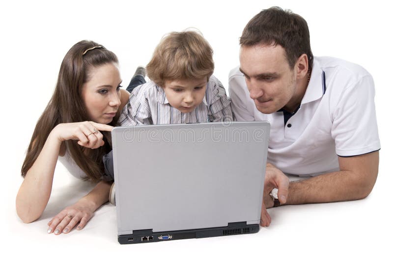 Family in Home Office Using Computer Stock Photo - Image of girl, kids ...