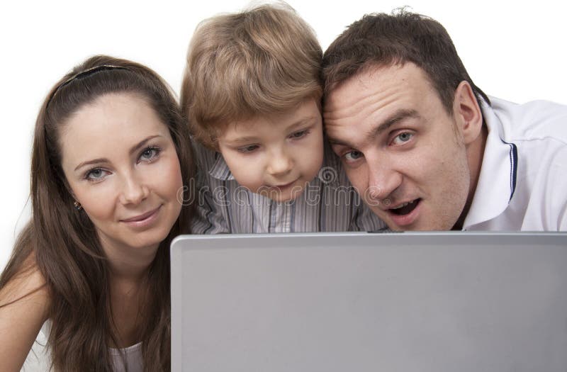 Grandfather and Grandchildren Using Laptop at Home Stock Image - Image ...