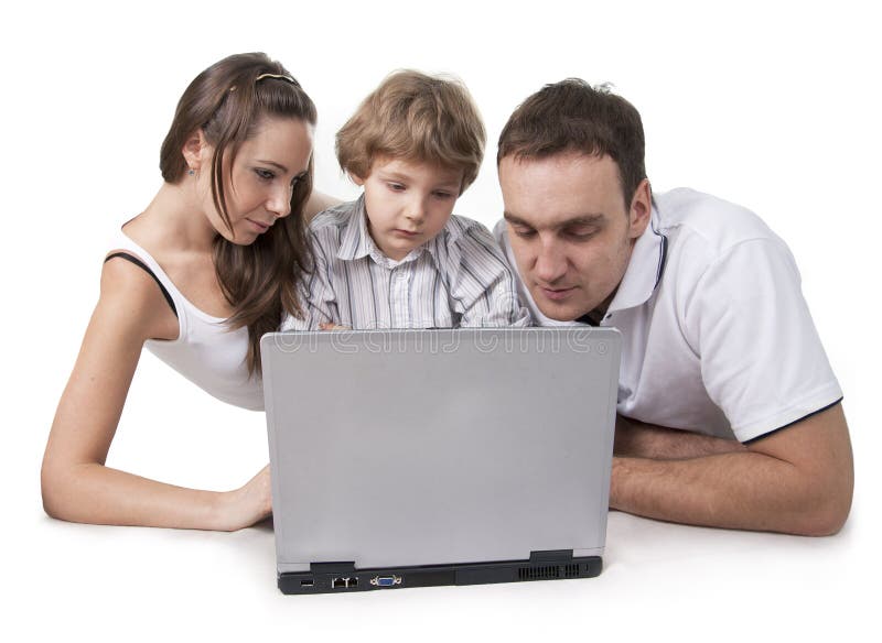 Family and computer stock photo. Image of adult, floor - 18559656