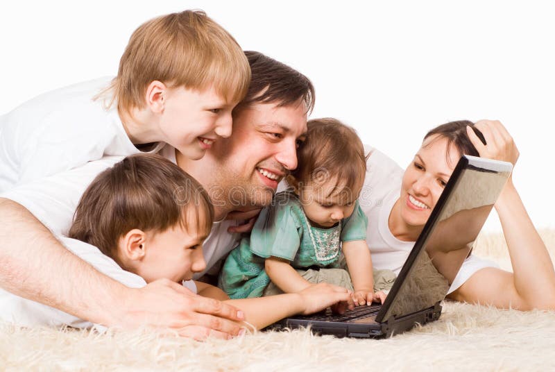 Family with Computer Having Video Conference Stock Image - Image of ...
