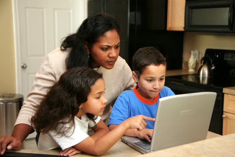 Family on Computer stock photo. Image of female, house - 4893336