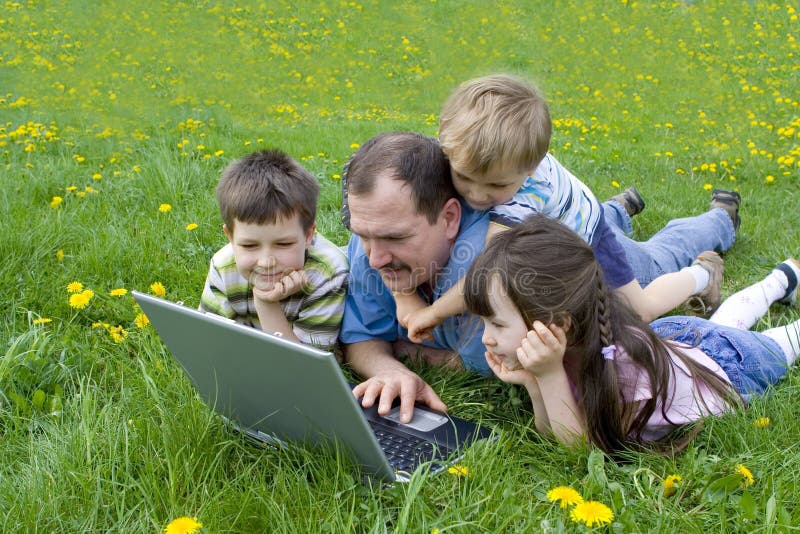 Family in computer stock photo. Image of father, kids, together - 795180