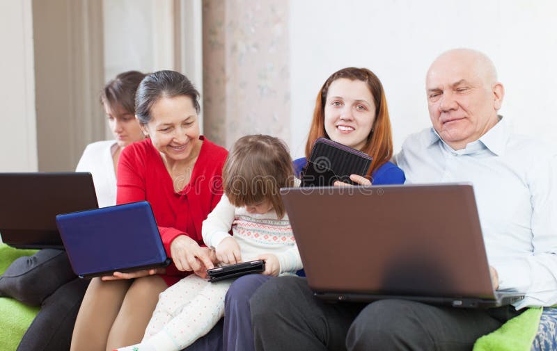 Family of with Computers at Home Stock Photo - Image of home ...