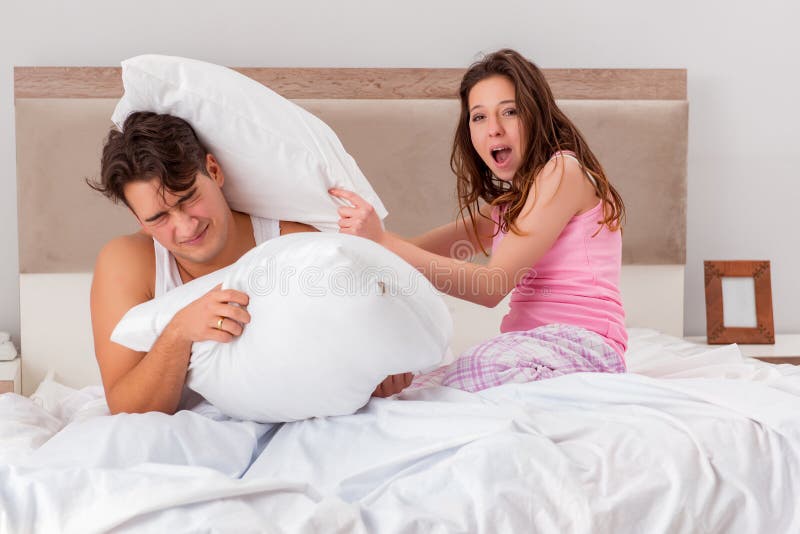 The Family Conflict with Wife Husband in Bed Stock Photo - Image of ...