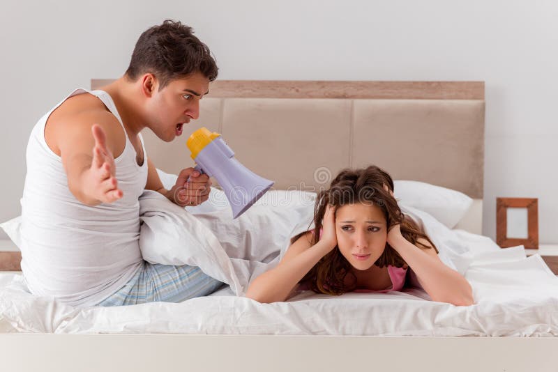 The Family Conflict with Wife Husband in Bed Stock Image - Image of ...
