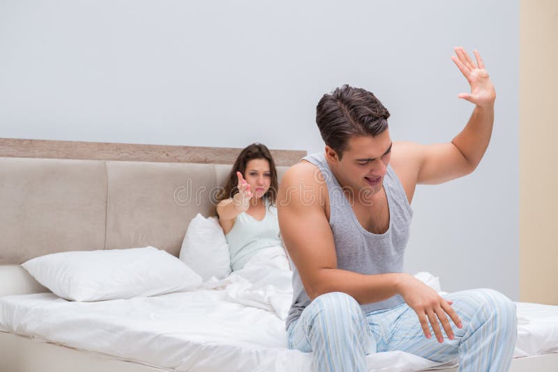 The Family Conflict with Wife and Husband in Bed Stock Photo - Image of ...