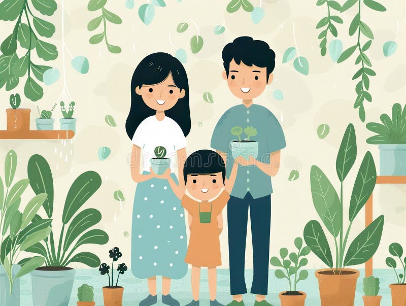 A Family Conserving Water and Resources at Home Stock Illustration ...