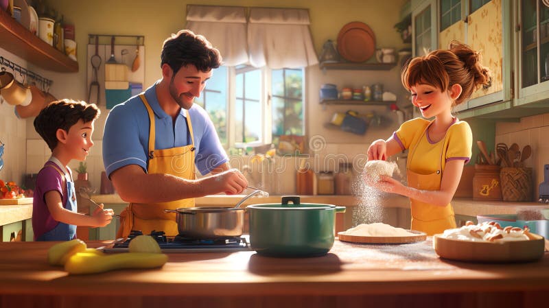 Family Cooking Fun 3D Illustration Stock Illustration - Illustration of ...