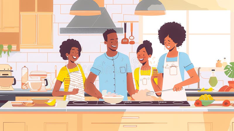 Family Cooking Together a Happy Family Laughing Stock Illustration ...