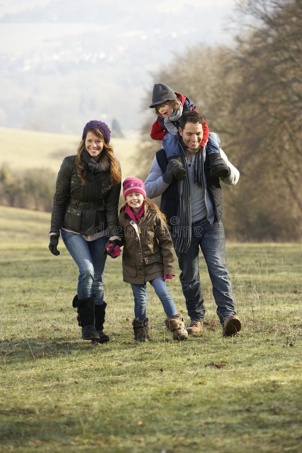Family on Country Walk in Winter Stock Image - Image of hand ...