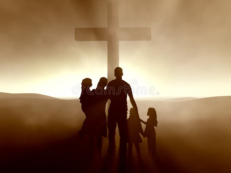 Family at the Cross of Jesus Christ Stock Illustration - Illustration ...
