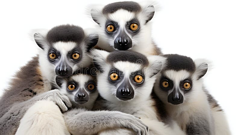 A Family of Curious Lemurs Huddled Together Stock Illustration ...