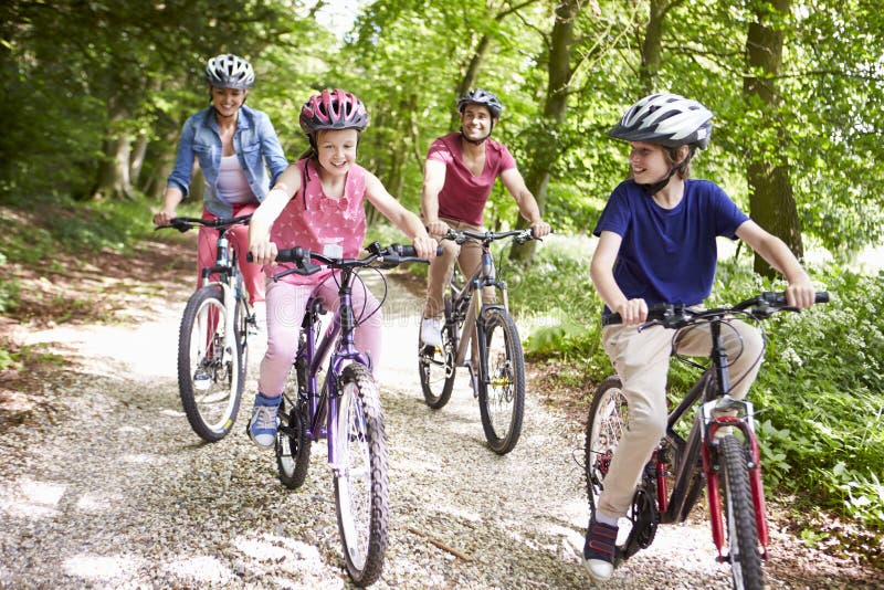 Family on Cycle Ride in Countryside Stock Image - Image of active, lane ...