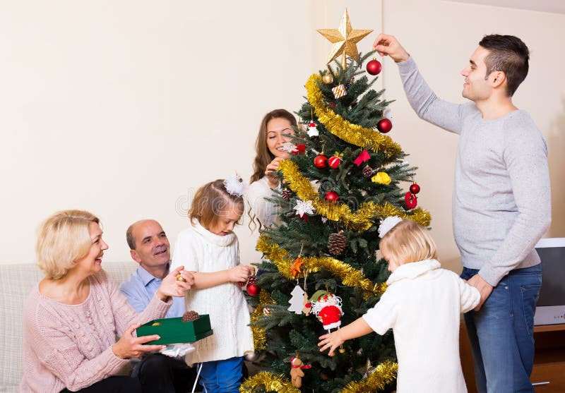 Family with Decorated Christmas Tree Stock Image - Image of mother ...