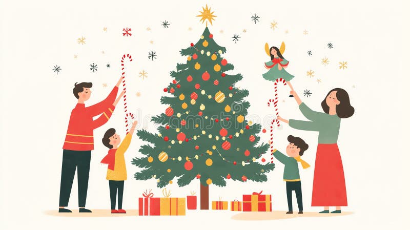 Family Decorating Christmas Tree Together Stock Image - Image of ...