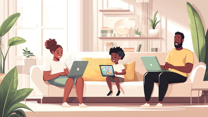 Family Digital Life Illustration: Home, Tech, Togetherness Stock Image - Image of digital, time ...