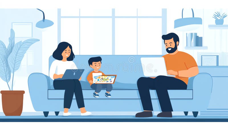 Family Digital Lifestyle Illustration Stock Image - Image of technology ...