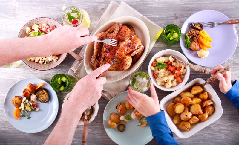 Family Dinner. Top View People Having Dinner Together Stock Image ...