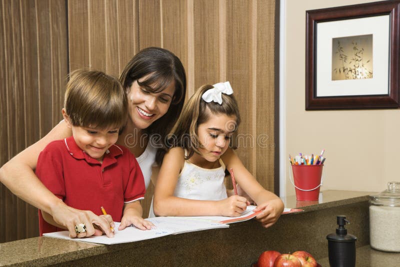 Family doing homework. stock photo. Image of kids, brother - 4246326
