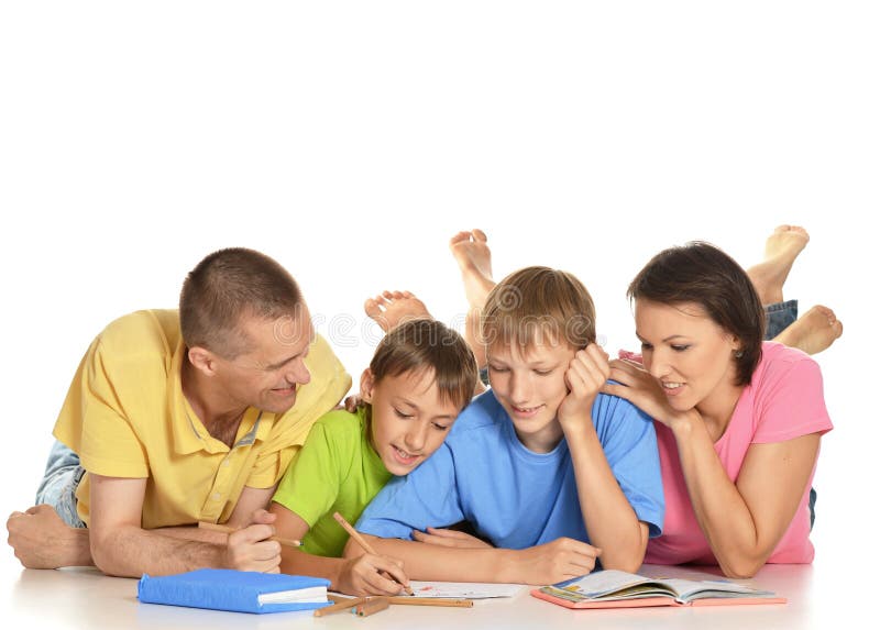 Family Doing Homework Together Stock Image - Image of learning ...