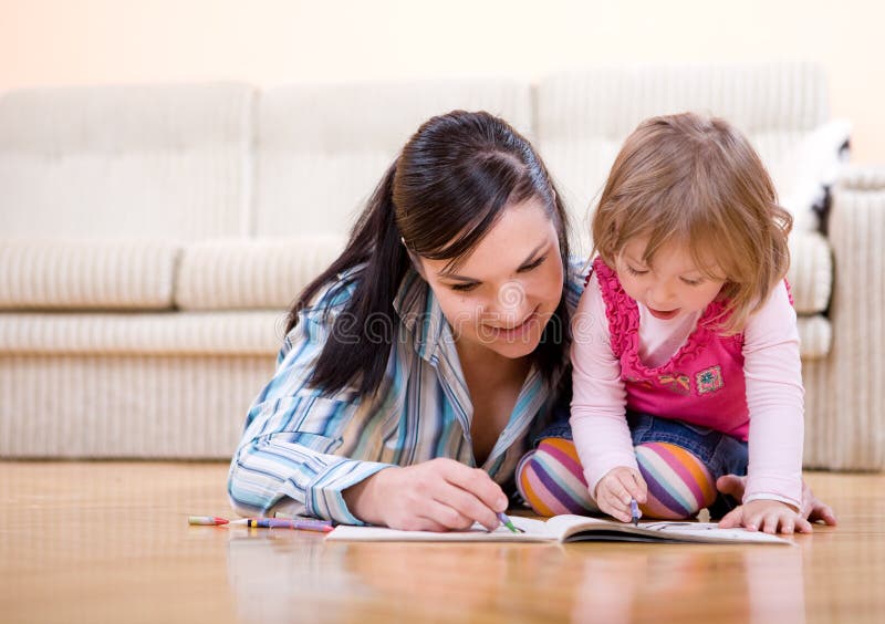 Mother Drawing Together with Her Daughter Stock Photo - Image of ...